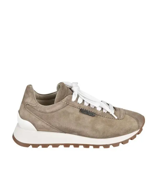 Brunello Cucinelli Round Toe Lace Up Trainers - Gray