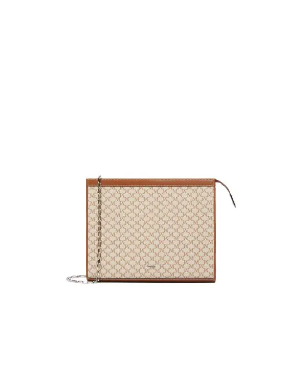 Max Mara Monogram Zip Clutch Bag With Chain Strap - Nude