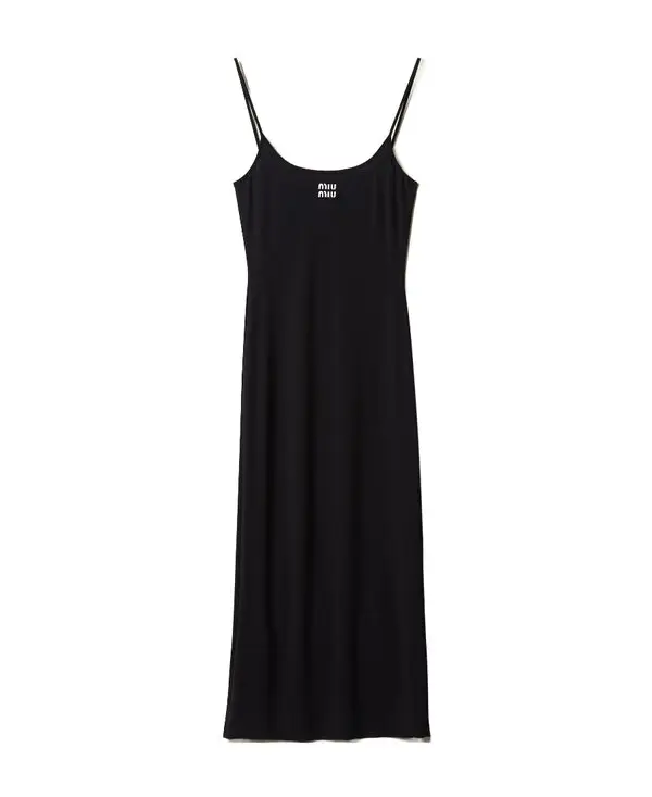 Miu Miu Sleeveless Logo Detailed Midi Dress - Black
