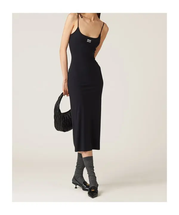 Miu Miu Sleeveless Logo Detailed Midi Dress - Black