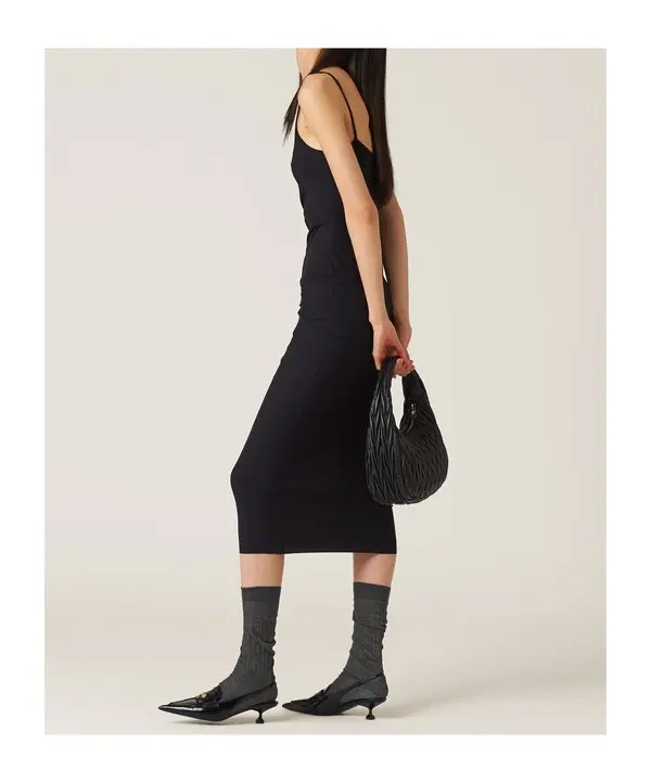 Miu Miu Sleeveless Logo Detailed Midi Dress - Black