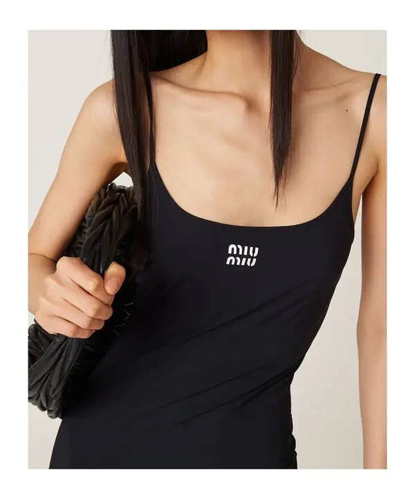 Miu Miu Sleeveless Logo Detailed Midi Dress - Black