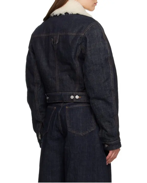 Jacquemus Denim Bomber Jacket With Fur Collar - Black