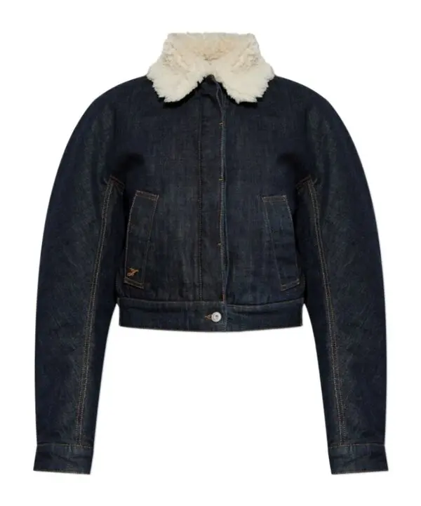 Jacquemus Denim Bomber Jacket With Fur Collar - No