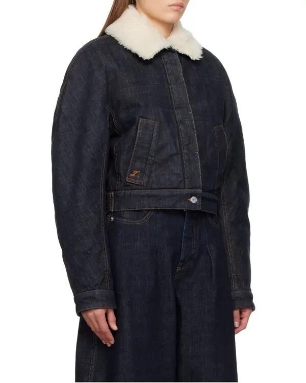 Jacquemus Denim Bomber Jacket With Fur Collar - No