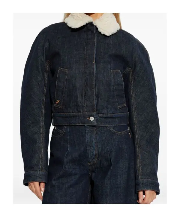 Jacquemus Denim Bomber Jacket With Fur Collar - No
