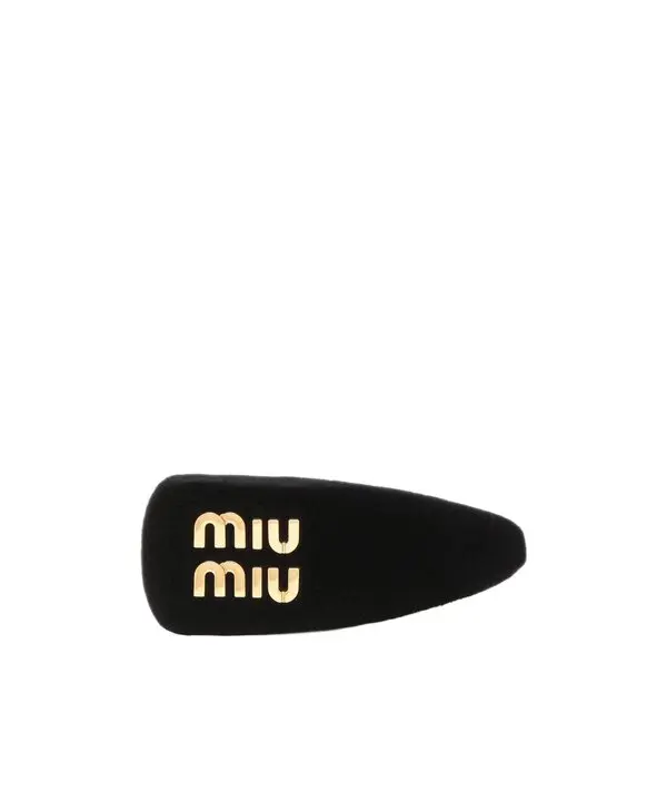 Miu Miu Logo Embellished Velvet Hair Clip - Black