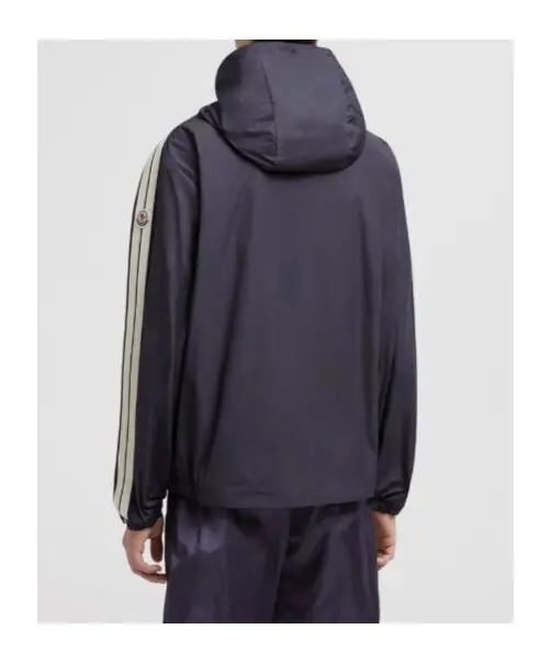 Moncler Zip-up Hooded Jacket With Striped Sleeves