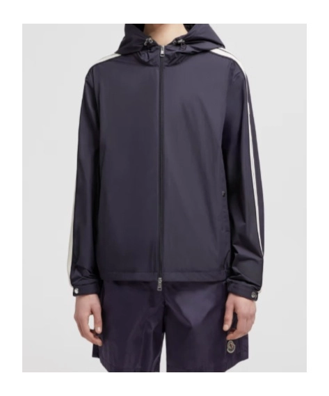 Moncler Zip-up Hooded Jacket With Striped Sleeves