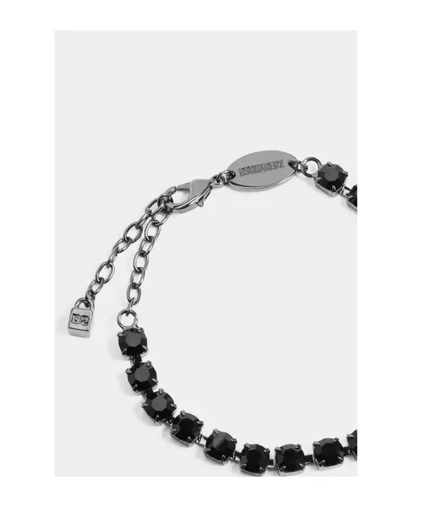Dsquared2 Embellished Brass Bracelet With Logo Badge - Black