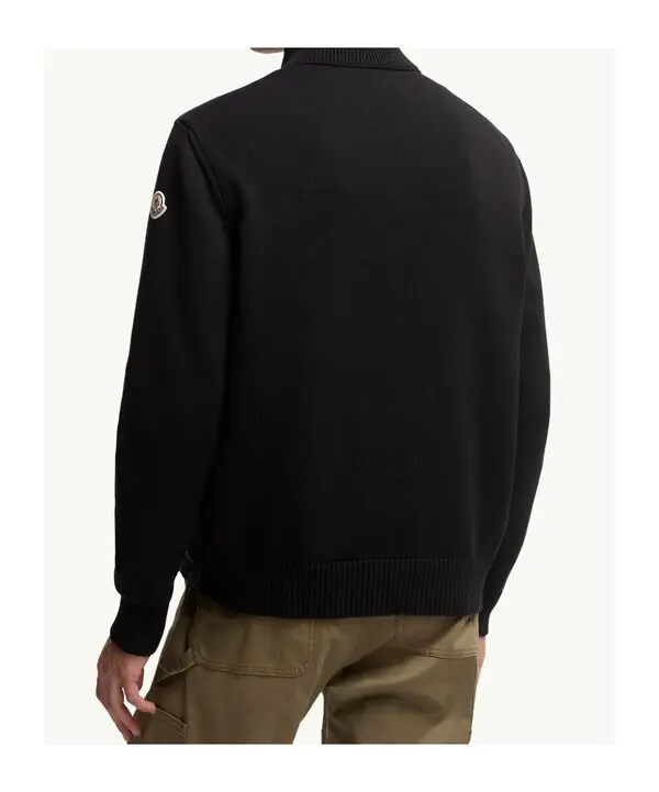 Moncler High-neck Quilted Cardigan With Tricolour Trim - Black