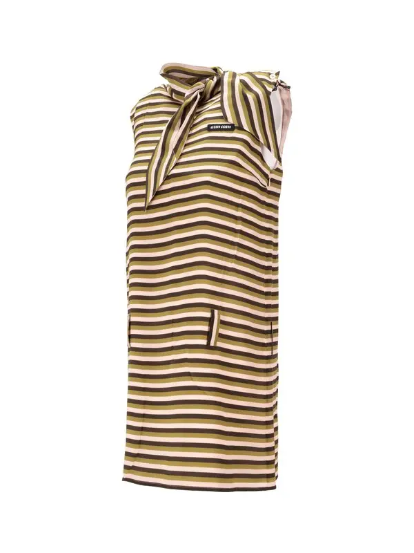 Miu Miu Sleeveless Striped Dress With Tie Neckline
