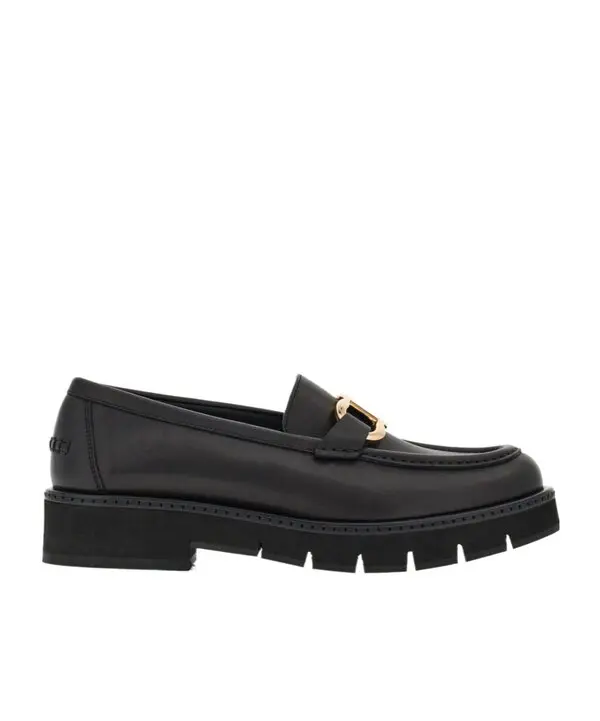 FERRAGAMO Round Toe Loafer With Golden Detail - Black