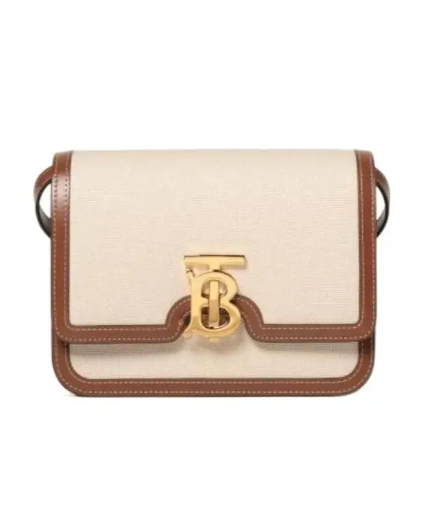 Burberry Canvas And Leather Tb Bag - Nude