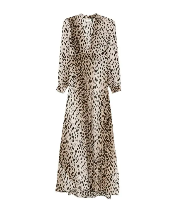 Rixo Leopard Print Long Sleeve Maxi Dress - Nude