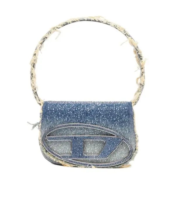 DIESEL® 1dr Logo Plaque Denim Shoulder Bag - Gray