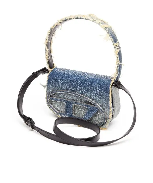 DIESEL® 1dr Logo Plaque Denim Shoulder Bag - Gray