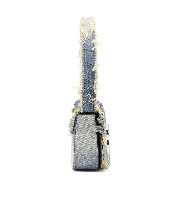 DIESEL® 1dr Logo Plaque Denim Shoulder Bag - Gray