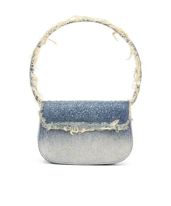 DIESEL® 1dr Logo Plaque Denim Shoulder Bag - Gray