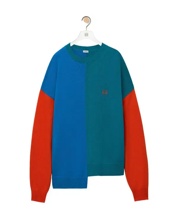 Loewe Asymmetric Colour-block Knitted Jumper - Green