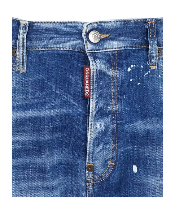 Dsquared2 Distressed Button-fly Jeans With Logo Detail - Blue