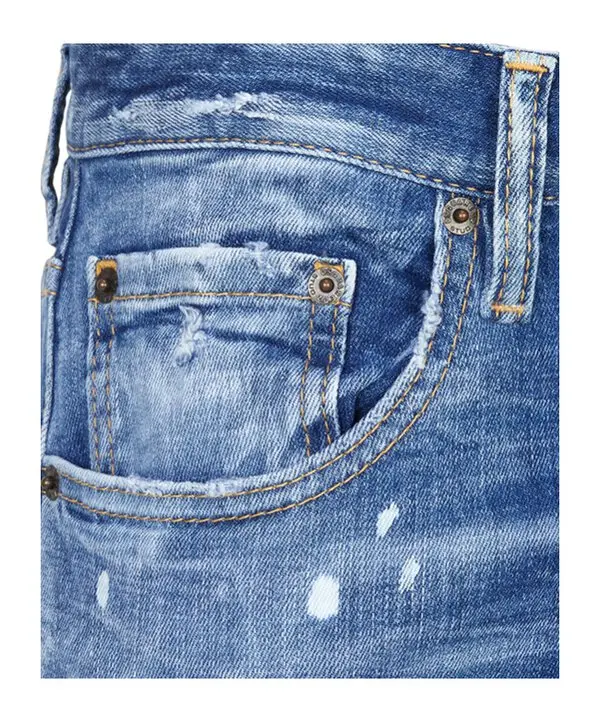 Dsquared2 Distressed Button-fly Jeans With Logo Detail - Blue