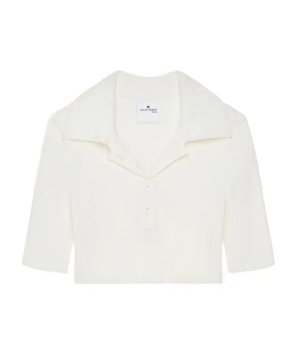 COURREGES Courrèges Half-button Knitted Cropped Polo Top - Traditional White