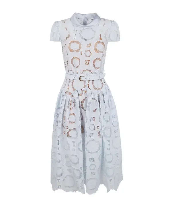 SELF-PORTRAIT Floral Lace Midi Dress With Belt - Blue