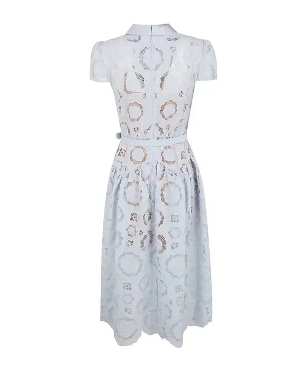 SELF-PORTRAIT Floral Lace Midi Dress With Belt - Blue
