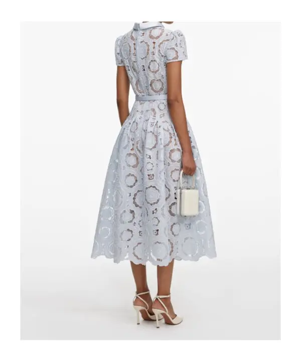 SELF-PORTRAIT Floral Lace Midi Dress With Belt - Blue