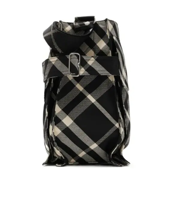 Burberry Medium Checked Trench Tote Bag - Black/plain White