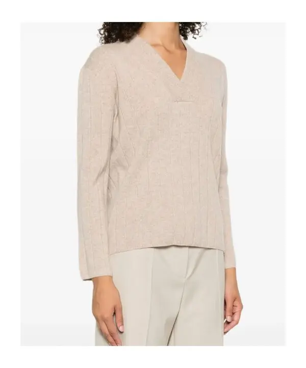 Max Mara Arten Ribbed V-neck Long Sleeve Jumper - Nude