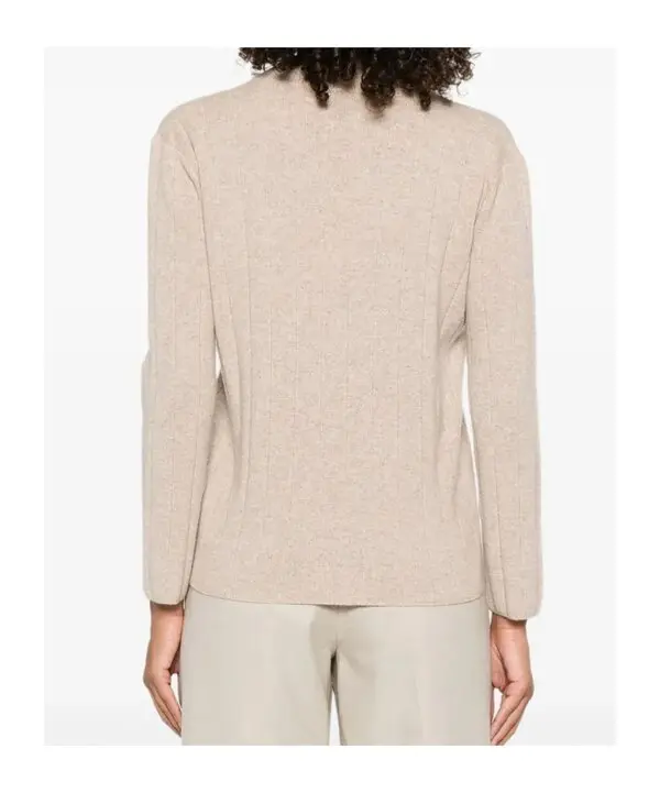 Max Mara Arten Ribbed V-neck Long Sleeve Jumper - Nude