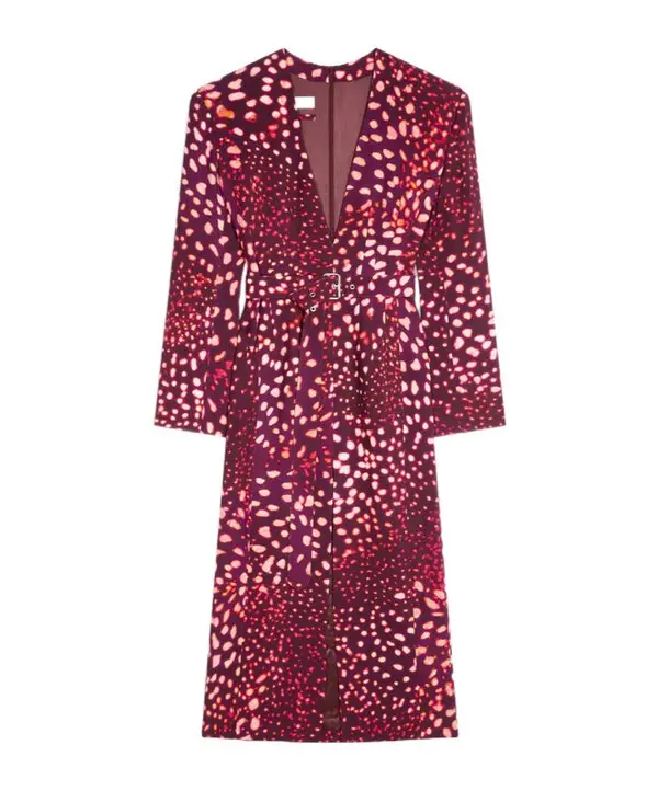 Dries Van Noten Printed V-neck Long Sleeve Belted Dress