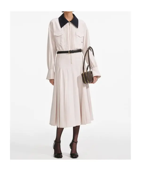 SELF-PORTRAIT Contrast Collar Midi Dress