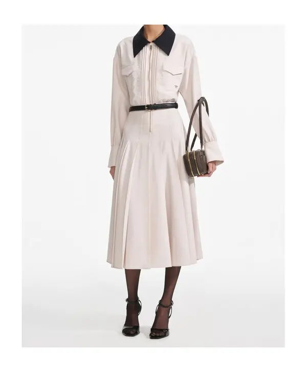 SELF-PORTRAIT Contrast Collar Midi Dress