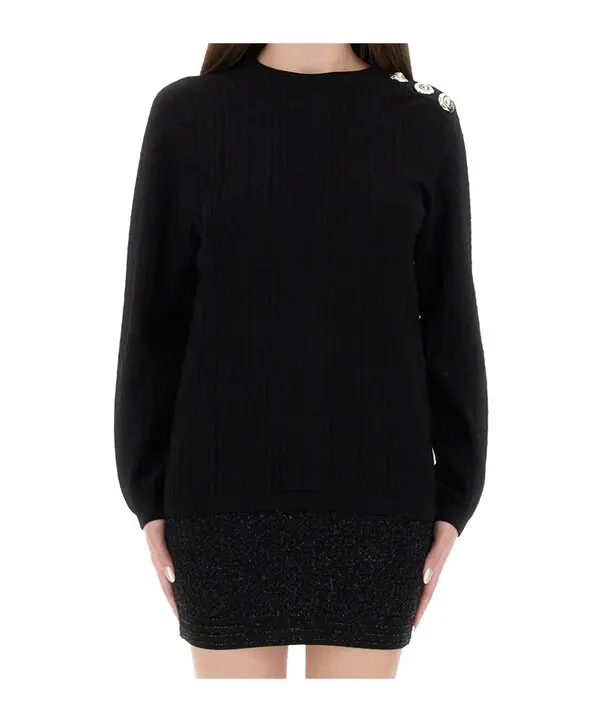 Balmain Logo Monogram Jumper With Button Detail - Black
