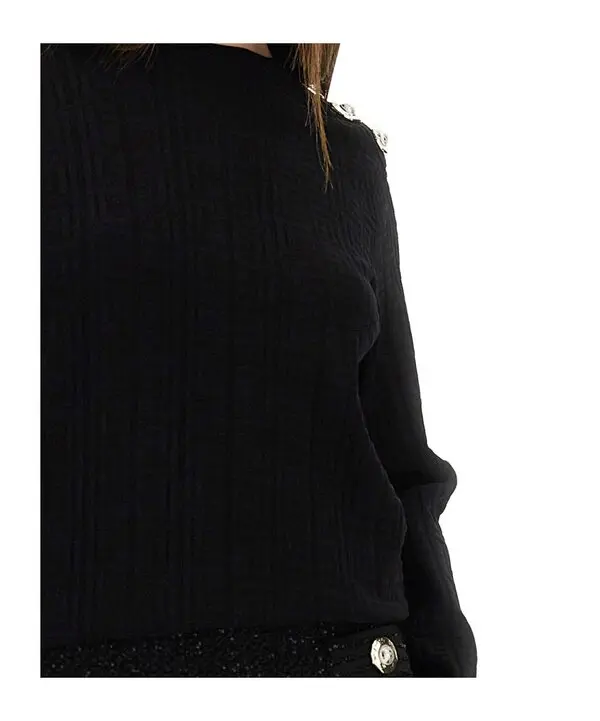 Balmain Logo Monogram Jumper With Button Detail - Black