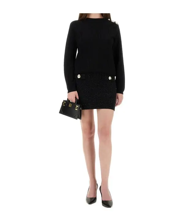 Balmain Logo Monogram Jumper With Button Detail - Black