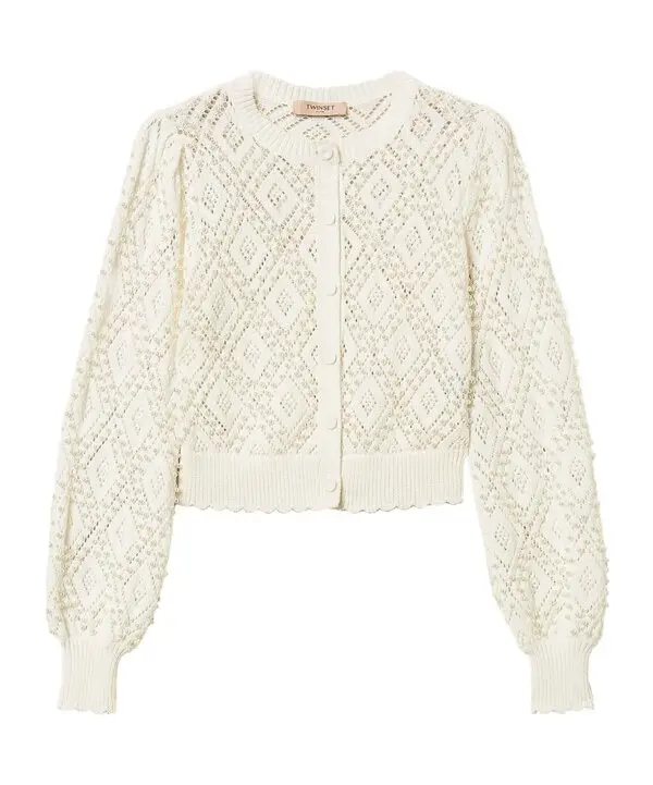 TWINSET Pearl-embellished Knitted Cardigan - White