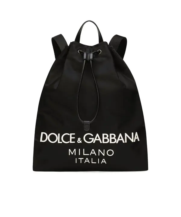 Dolce & Gabbana Logo Printed Drawstring Backpack - Black