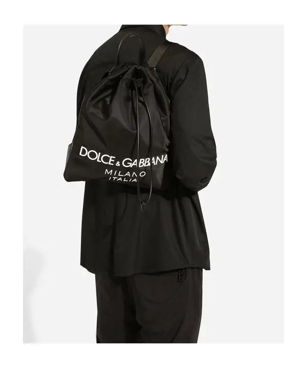 Dolce & Gabbana Logo Printed Drawstring Backpack - Black