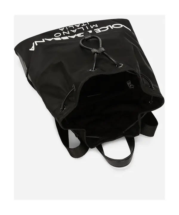 Dolce & Gabbana Logo Printed Drawstring Backpack - Black