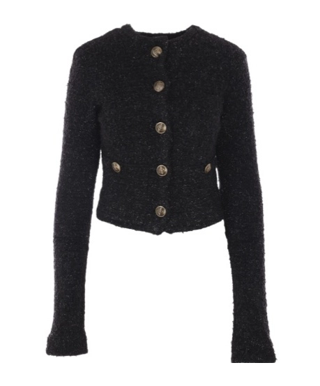 Balenciaga Textured Cropped Cardigan With Round Neck And Button Detail - Black