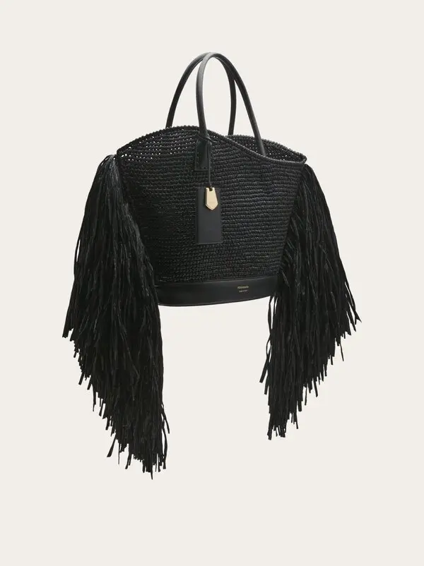 FERRAGAMO Woven Tote Bag With Fringe Detail