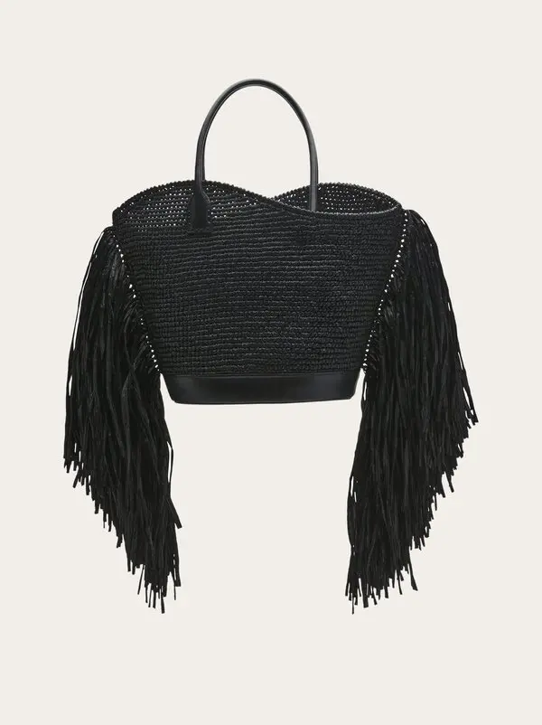 FERRAGAMO Woven Tote Bag With Fringe Detail