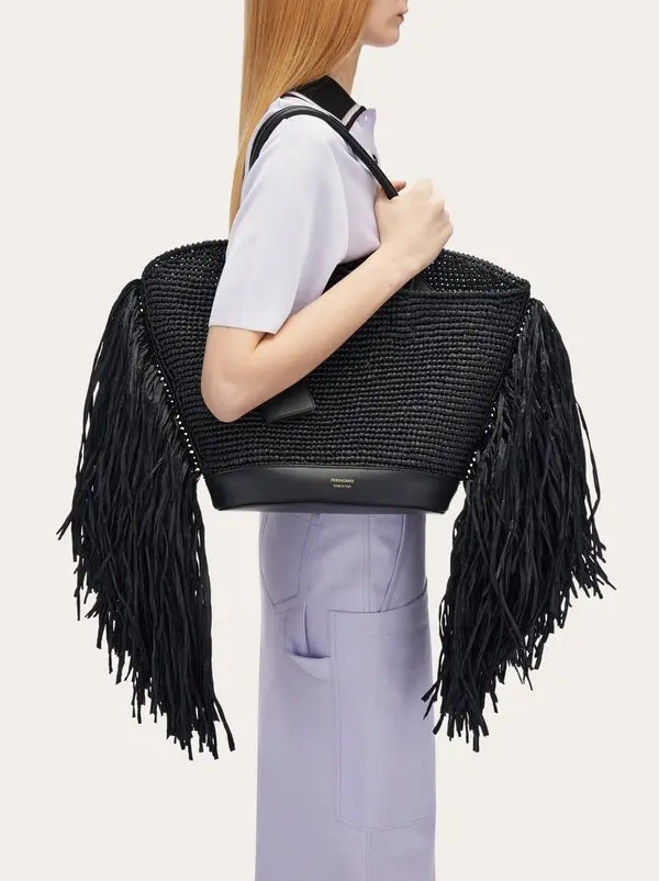 FERRAGAMO Woven Tote Bag With Fringe Detail