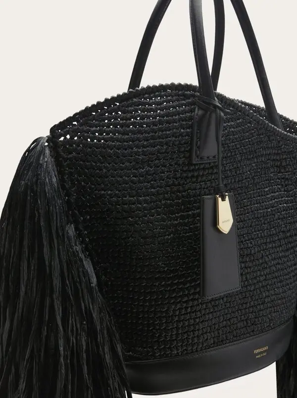 FERRAGAMO Woven Tote Bag With Fringe Detail