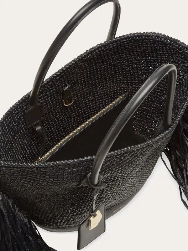 FERRAGAMO Woven Tote Bag With Fringe Detail