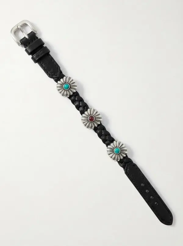 Gucci Double G Flower Engraved Bracelet - Black